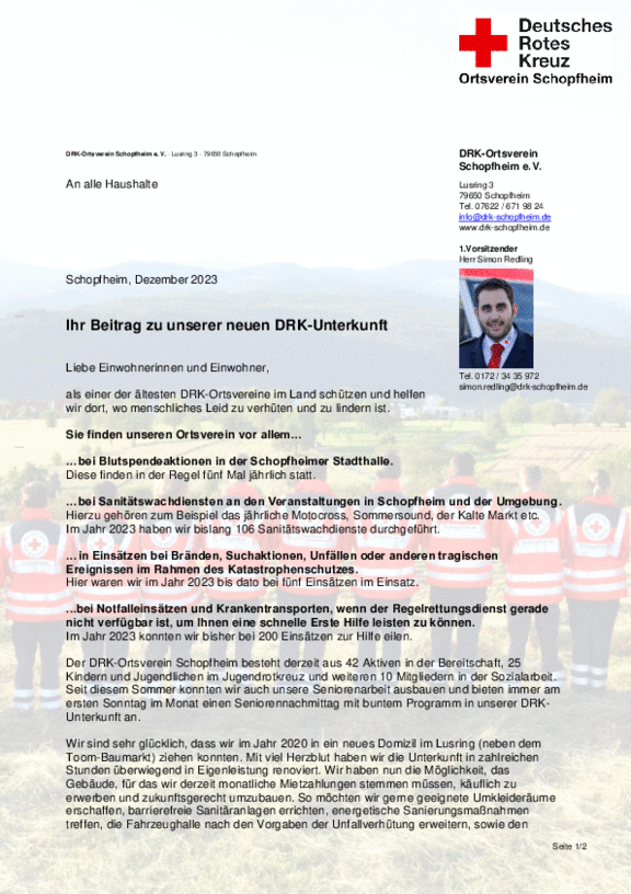 Ihr Beitrag zu unserer neuen DRK-Unterkunft - Ortsverein Schopfheim e.V.